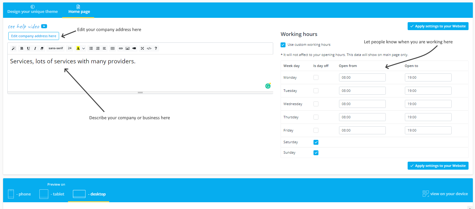 Custom Design Settings - How will you build your booking website ...
